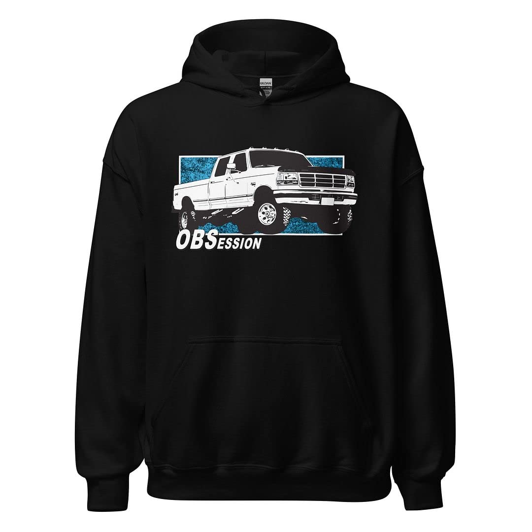 Aggressive Thread OBS Truck Hoodie Mens Pullover Hooded Sweatshirt With Crew Cab F250 F350 Black