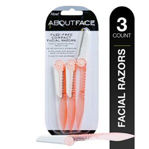 about face fuzz-free compact facial razors for shaving & exfoliating - includes 3 beauty groomers - for face, lips & eyebrows