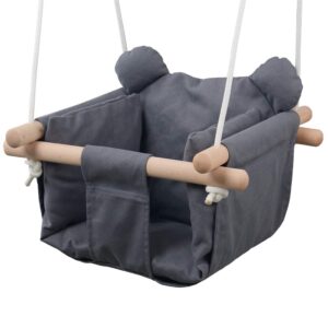 jozeit baby kids toddler canvas swing seat chair - with cushion - bear ear decor (grey)