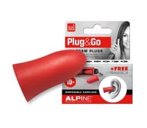 alpine plug&go disposable foam ear plugs – sleeping/study/work earplugs - reduce snoring and improve sleep - free key case - anti-irritation coating and universal fit