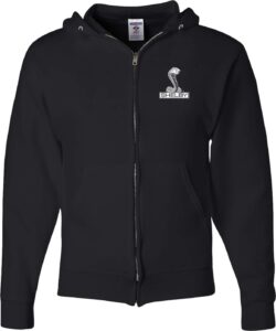 ford shelby cobra pocket print full zip hoodie, black xl