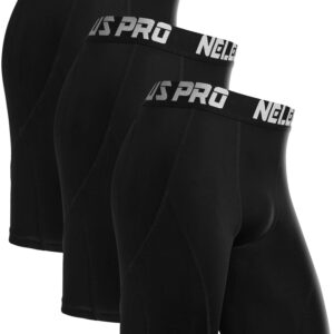 NELEUS Men's 3 Pack Sport Running Compression Shorts,6012,Black,L,EU XL