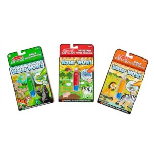 melissa & doug on the go water wow! reusable color with water activity pad 3-pack, jungle, safari, farm - fsc certified