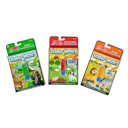 Melissa & Doug On the Go Water Wow! Reusable Color with Water Activity Pad 3-Pack, Jungle, Safari, Farm - FSC Certified