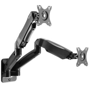 avlt dual 17"-32" monitor wall mount fits two 19.8 lbs flat/curved computer monitor full motion height swivel tilt rotation adjustable monitor arm - vesa/cable management