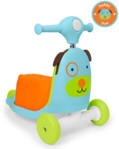 skip hop 3-in-1 baby activity push walker to toddler scooter, zoo dog