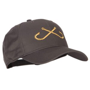 Fishing Crossed Fishhooks Embroidered Solid Cotton Pro Cap - Charcoal OSFM