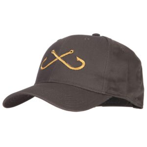 Fishing Crossed Fishhooks Embroidered Solid Cotton Pro Cap - Charcoal OSFM