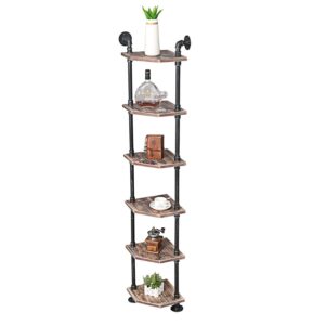 mbqq industrial pipe shelves modern/rustic corner book shelves with real wood,corner 6-tier bookshelf display stand,metal standing home decor shelf units