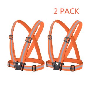 yufenge reflective vest running gear high visibility reflective vest belt adjustable safety vest outdoor for night jogging motorcycle cycling hiking dog walking 2 pack (orange)