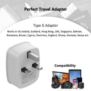 US to UK Ireland Travel Plug Adapter 2 Pack, TESSAN Type G Power Outlet Adaptor with 2 USB for USA to Dubai Scotland British London England Qatar Irish