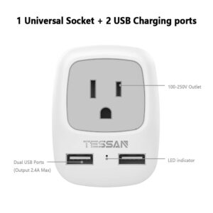 US to UK Ireland Travel Plug Adapter 2 Pack, TESSAN Type G Power Outlet Adaptor with 2 USB for USA to Dubai Scotland British London England Qatar Irish