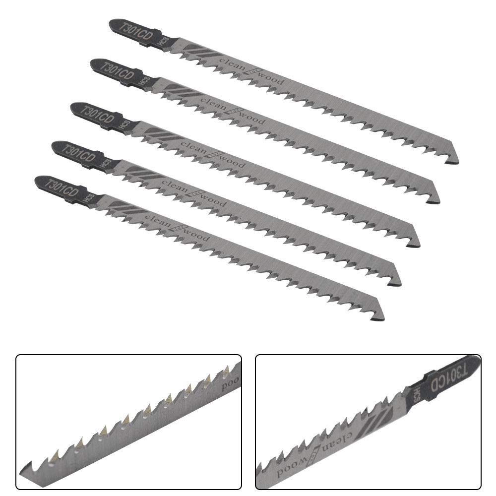 BE-TOOL Jigsaw Blades, 5 PCS T301CD T-Shank Jig Saw Blade Universal Jig Blade Assortment For Cutting Metal Wood PVC and More - fit Bosch, Dewalt, Hitachi, Makita, Festool etc