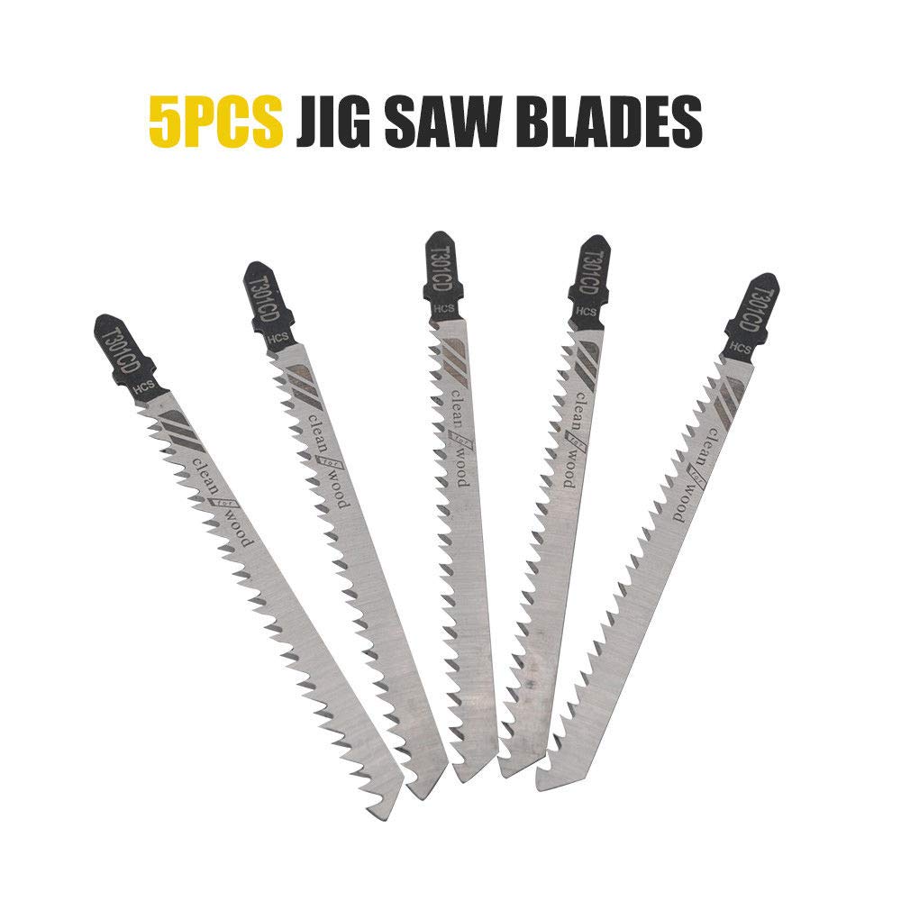 BE-TOOL Jigsaw Blades, 5 PCS T301CD T-Shank Jig Saw Blade Universal Jig Blade Assortment For Cutting Metal Wood PVC and More - fit Bosch, Dewalt, Hitachi, Makita, Festool etc