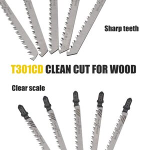 BE-TOOL Jigsaw Blades, 5 PCS T301CD T-Shank Jig Saw Blade Universal Jig Blade Assortment For Cutting Metal Wood PVC and More - fit Bosch, Dewalt, Hitachi, Makita, Festool etc