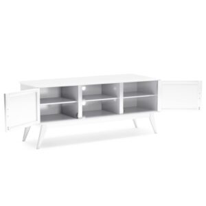 SIMPLIHOME Draper SOLID HARDWOOD 60 Inch Wide Mid Century Modern TV Media Stand in White for TVs up to 65 Inches, For the Living Room and Entertainment Center