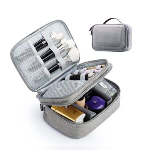 rownyeon makeup train cases travel makeup bag waterproof portable cosmetic cases organizer with adjustable dividers for cosmetics makeup brushes toiletry jewelry digital accessories (grey small)