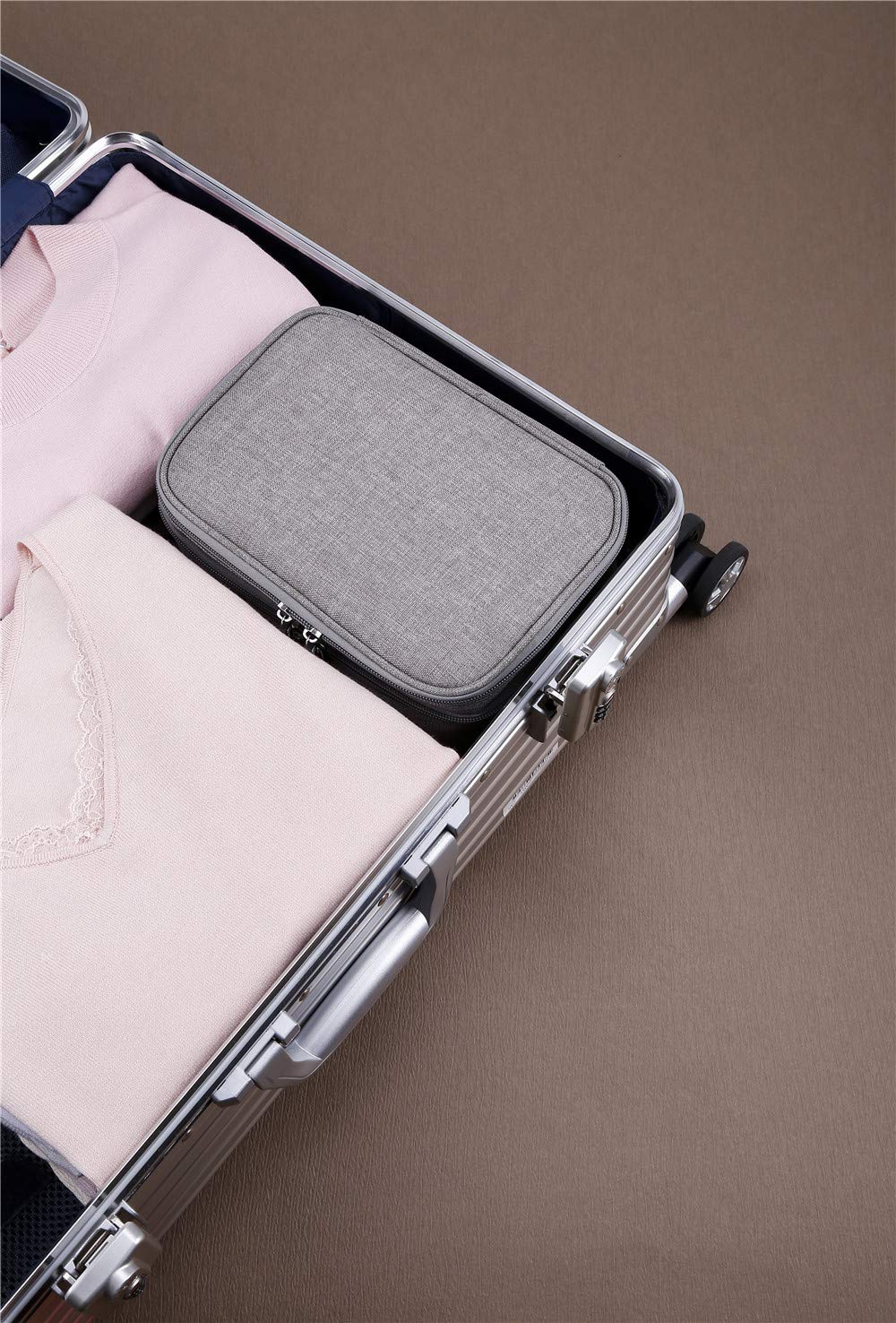 Rownyeon Makeup Train Cases Travel Makeup Bag Waterproof Portable Cosmetic Cases Organizer with Adjustable Dividers for Cosmetics Makeup Brushes Toiletry Jewelry Digital Accessories (Grey Small)