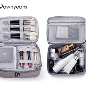 Rownyeon Makeup Train Cases Travel Makeup Bag Waterproof Portable Cosmetic Cases Organizer with Adjustable Dividers for Cosmetics Makeup Brushes Toiletry Jewelry Digital Accessories (Grey Small)