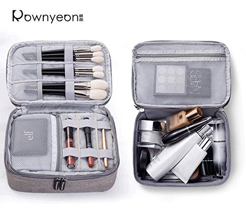 Rownyeon Makeup Train Cases Travel Makeup Bag Waterproof Portable Cosmetic Cases Organizer with Adjustable Dividers for Cosmetics Makeup Brushes Toiletry Jewelry Digital Accessories (Grey Small)