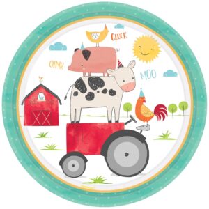 vibrant barnyard birthday round plates - 10" (pack of 8) - durable & eco-friendly - perfect for kids' parties