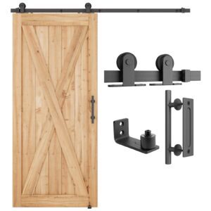 smartstandard 6.6 ft top mount sliding barn door hardware kit whole set, include 1 pull handle & 1 floor guide, fit 40" wide doorpanel(t shape hanger)