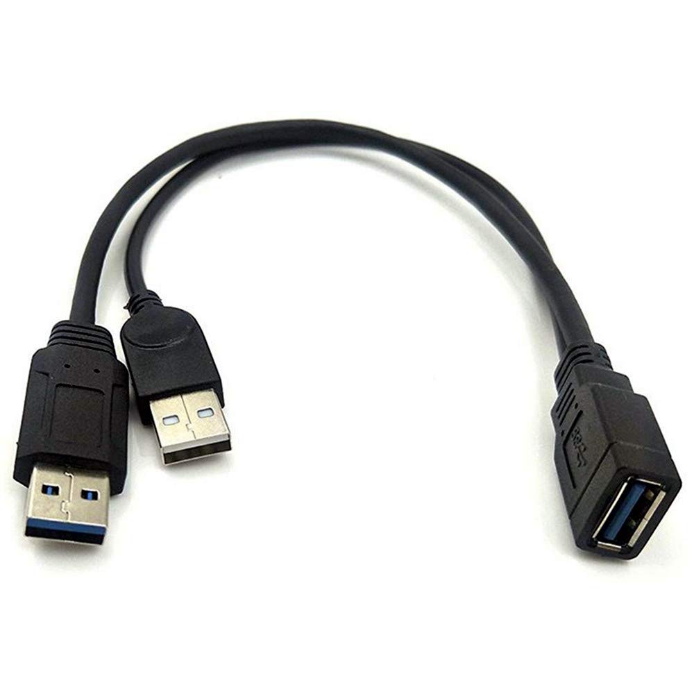 ANRANK USB 3.0 Female to Dual USB Male Extra Power Data Extension Cord Adapter Splitter Y-Cable Black