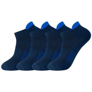 haloyiyi mens ankle athletic moisture wicking cushion low cut tab socks,4 pairs (navy, 4)