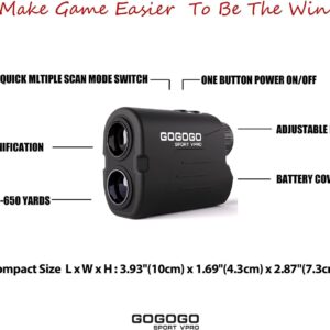 Gogogo Sport Vpro Laser Golf/Hunting Rangefinder, 6X Magnification Clear View 650/1200 Yards Laser Range Finder, Lightweight, Slope, Pin-Seeker & Flag-Lock & Vibration (650 Yard)