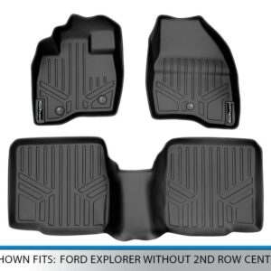 SMARTLINER Custom Fit Floor Mats 2 Row Liner Set Black for 2017-2019 Ford Explorer Without 2nd Row Center Console