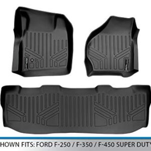 SMARTLINER Custom Fit Floor Mats 2 Row Liner Set Black Compatible with 1999-2007 Compatible with Ford F-250 / F-350 / F-450 Super Duty Crew Cab