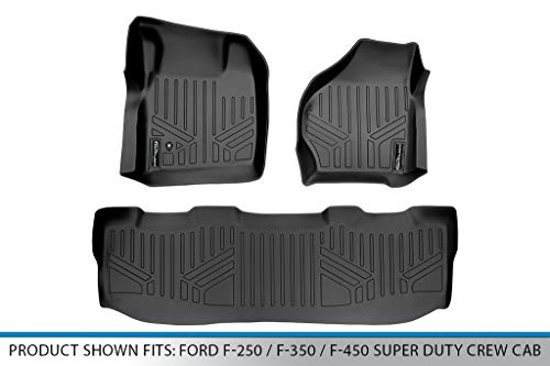 SMARTLINER Custom Fit Floor Mats 2 Row Liner Set Black Compatible with 1999-2007 Compatible with Ford F-250 / F-350 / F-450 Super Duty Crew Cab