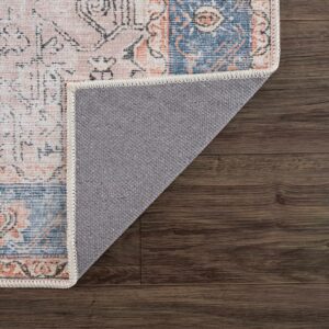 Hauteloom Rosman Machine Washable 7'10"x10'2" Living Room Bedroom Area Rug - Persian Oriental - Vintage Distressed Medallion - Pet & Child Friendly - Stain & Water Resistant - Terracotta, Brown