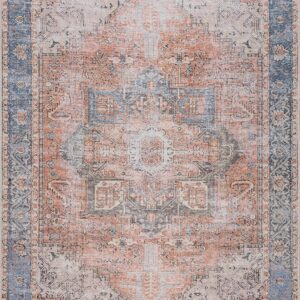 Hauteloom Rosman Machine Washable 7'10"x10'2" Living Room Bedroom Area Rug - Persian Oriental - Vintage Distressed Medallion - Pet & Child Friendly - Stain & Water Resistant - Terracotta, Brown