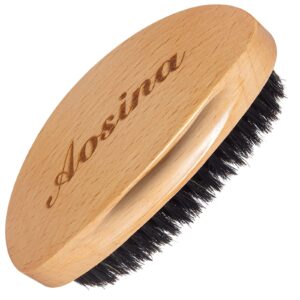 aosina wave brush - hair brush for men with 100% natural beech wood & reinforced pure black boar hair bristle, soft beard brush hairbrush for men perfect for cultivating beards, hair waves and wolfing