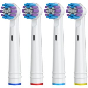 replacement toothbrush heads for oral-b, 4 pack replacement heads compatible with oral b braun electric toothbrush (4 pack) (white, 1 count (pack of 4))