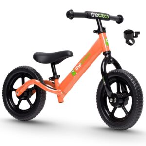 the original croco ultra lightweight and sturdy balance bike.2 models for 2, 3, 4 and 5 year old kids. unbeatable features. toddler training bike, no pedal. (orange, ultralight 12 inch)