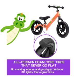 The Original Croco Ultra Lightweight and Sturdy Balance Bike.2 Models for 2, 3, 4 and 5 Year Old Kids. Unbeatable Features. Toddler Training Bike, No Pedal. (Orange, Ultralight 12 Inch)