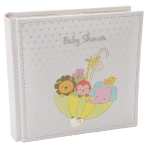 white noah's ark baby shower photo album with colorful animals and silver hearts holds 80 4x6 pictures - lovely baby shower token idea