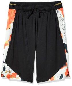 under armour top step stunt gym workout short, black (001)/gold, youth x-small