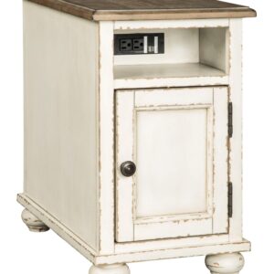 Signature Design by Ashley Realyn French Country Chair Side End Table with Outlets & USB Ports, Cream