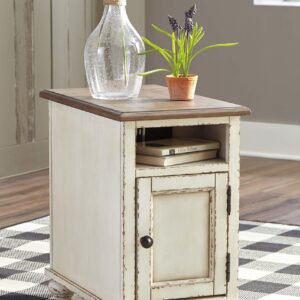 Signature Design by Ashley Realyn French Country Chair Side End Table with Outlets & USB Ports, Cream