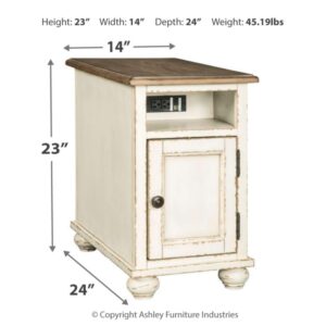 Signature Design by Ashley Realyn French Country Chair Side End Table with Outlets & USB Ports, Cream