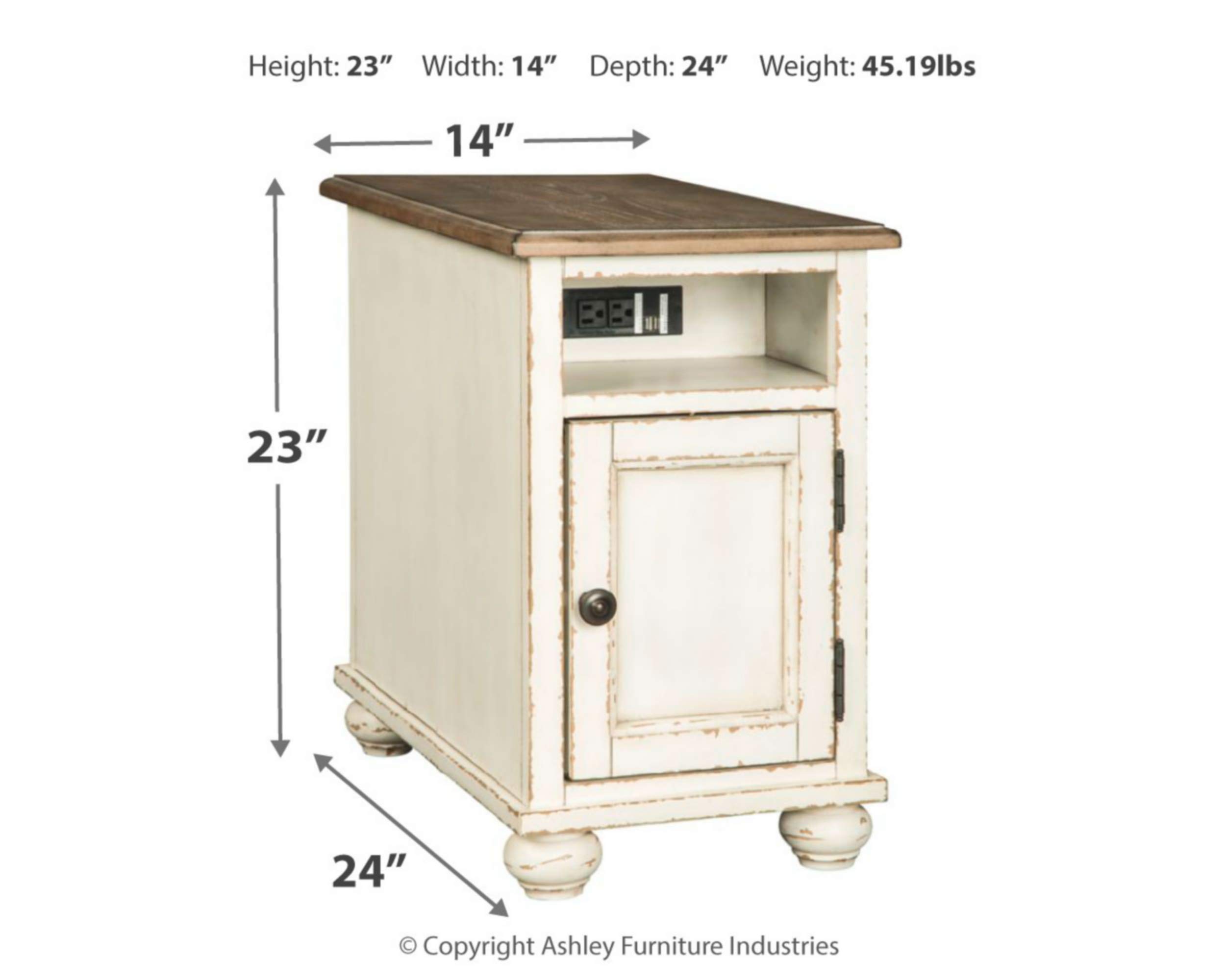 Signature Design by Ashley Realyn French Country Chair Side End Table with Outlets & USB Ports, Cream