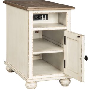 Signature Design by Ashley Realyn French Country Chair Side End Table with Outlets & USB Ports, Cream