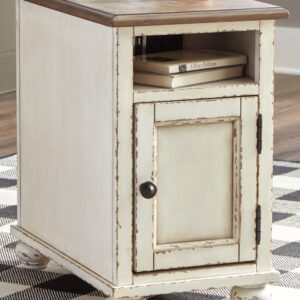 Signature Design by Ashley Realyn French Country Chair Side End Table with Outlets & USB Ports, Cream