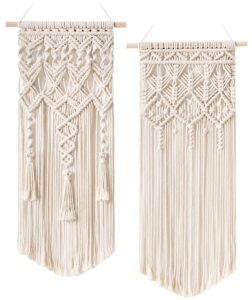 mkono 2 pcs macrame woven wall hanging boho chic geometric art decor - beautiful bedroom nursery apartment home decoration, gift for girls adults birthday, 28" l x 13" w