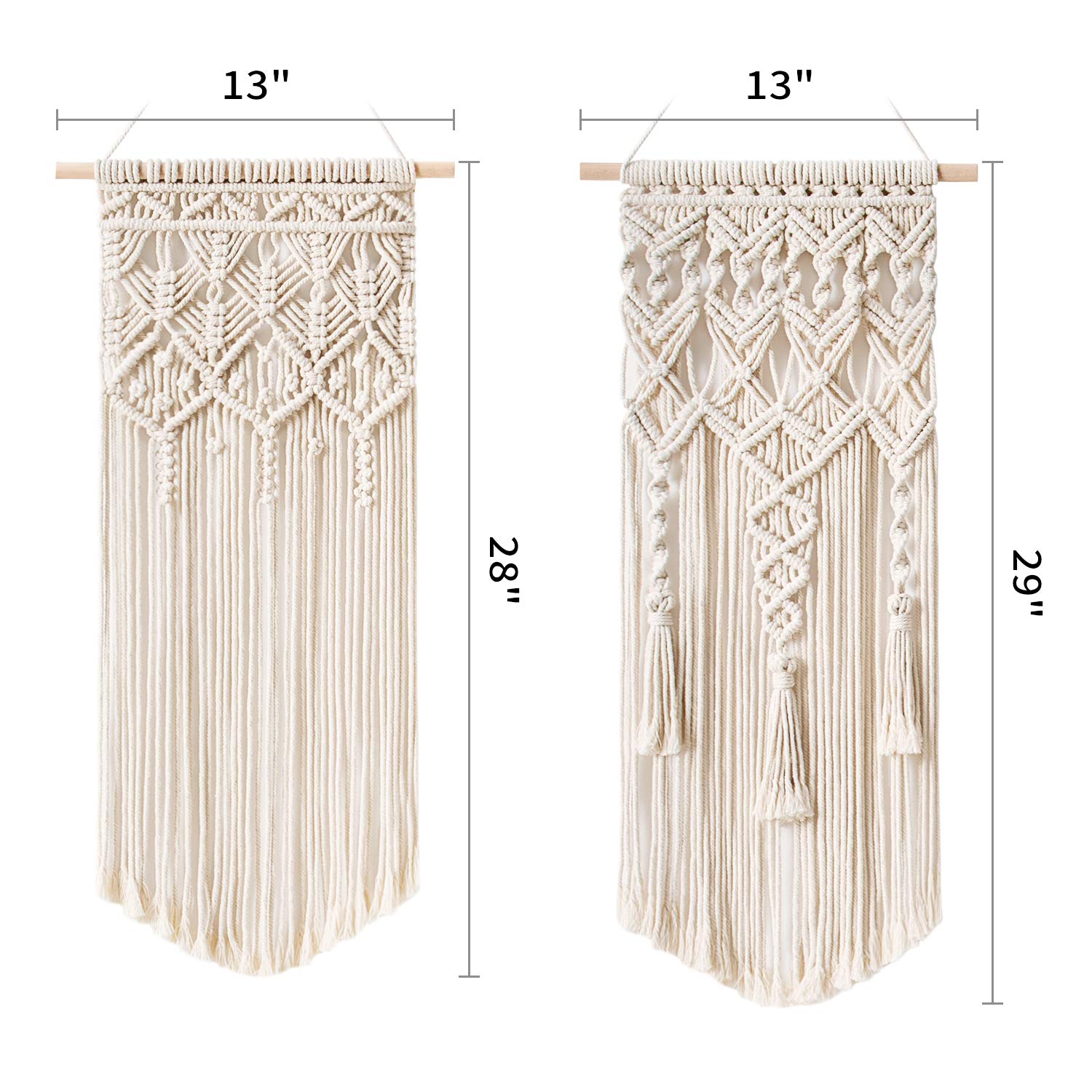 Mkono 2 Pcs Macrame Woven Wall Hanging Boho Chic Geometric Art Decor - Beautiful Bedroom Nursery Apartment Home Decoration, Gift for Girls Adults Birthday, 28" L x 13" W