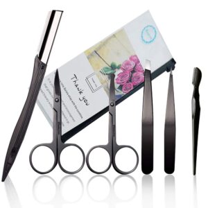 6pcs eyebrow tweezer and scissor set, eyebrow hair trimmers set, nose hair removal scissors, eyebrow or face hair removal safety razors for man woman