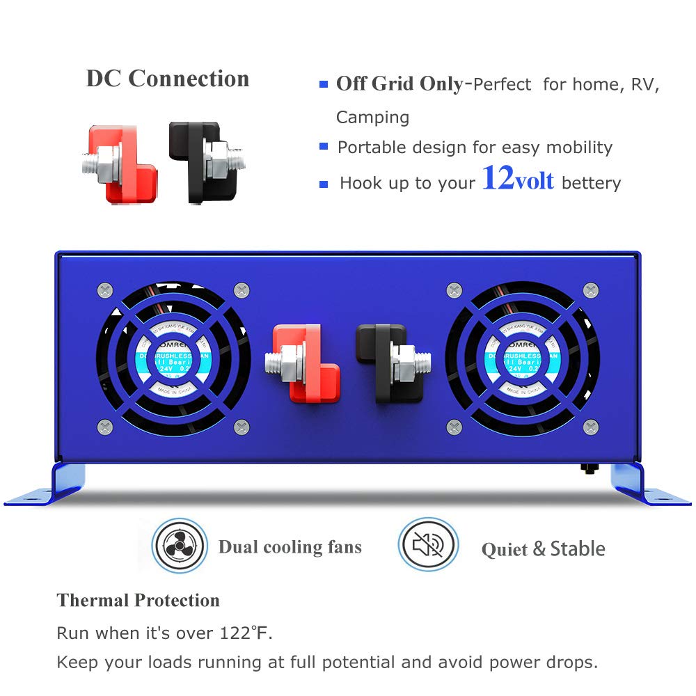 XYZ INVT 4000 Watt Pure Sine Wave Inverter 12V DC to 120V AC, 4000W Power Inverter Surge 8000W Power Converter for Solar System, RV, Car, Truck (4000W 12V 120V